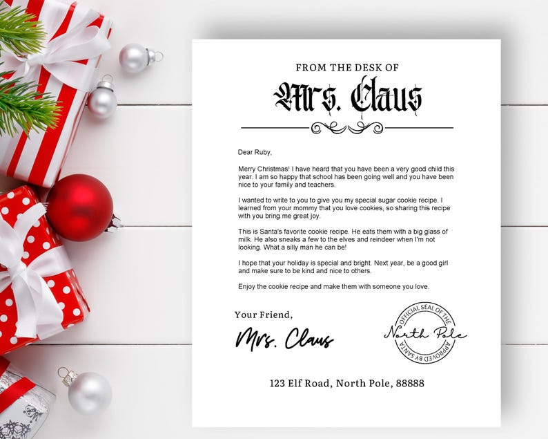 Letter From Mrs. Claus, Editable Letter From Mrs Claus, Mrs Claus ...