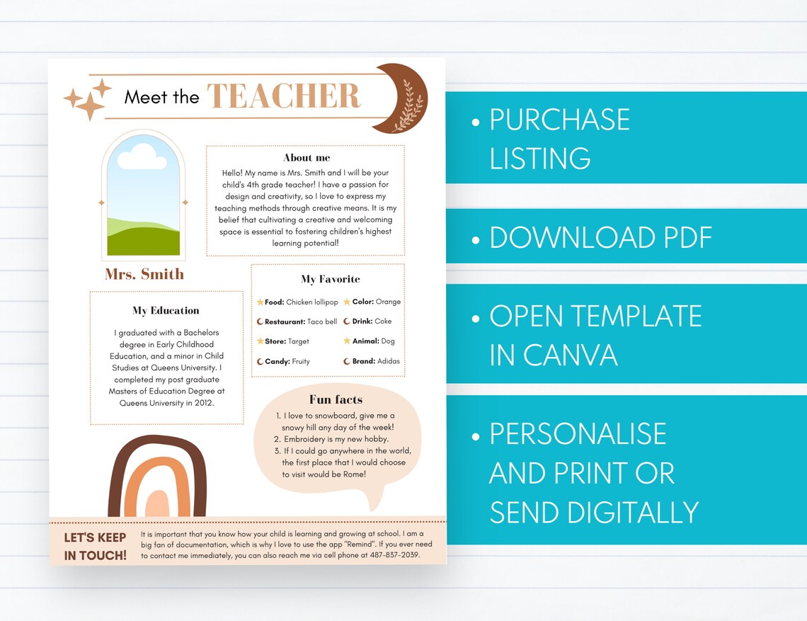 Editable Meet the Teacher Template, Boho Classroom, Canva Template, All ...