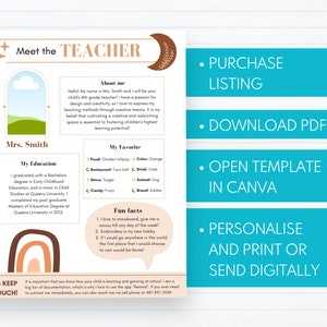 Editable Meet the Teacher Template, Boho Classroom, Canva Template, All ...