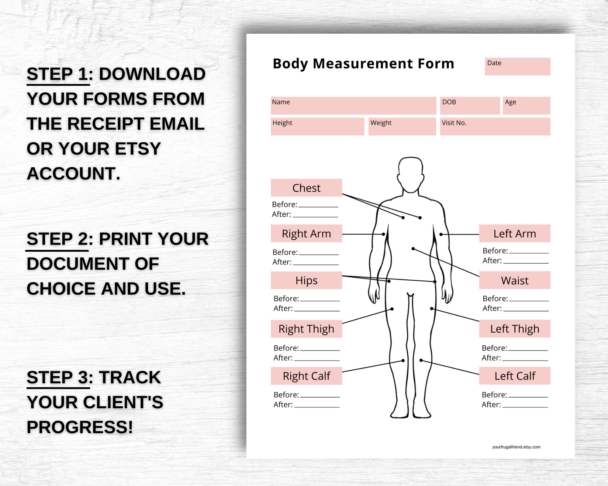 Body Cavitation Consultation Forms, Editable Body Measurement Template ...