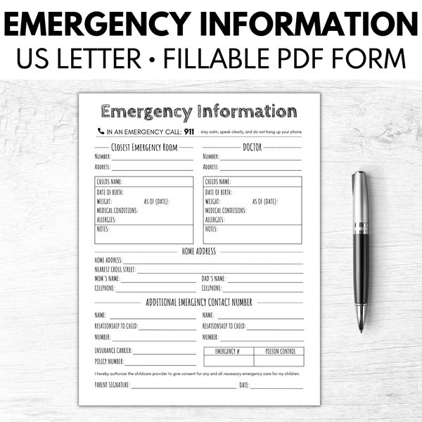 In Case of Emergency Template - Etsy