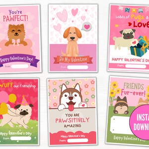 Classroom Valentine, Dog Valentine's Day Card, Printable Valentine's ...