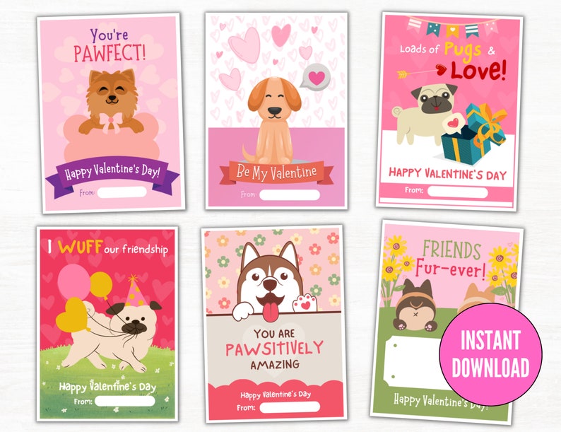 Classroom Valentine Dog Valentine's Day Card Printable - Etsy