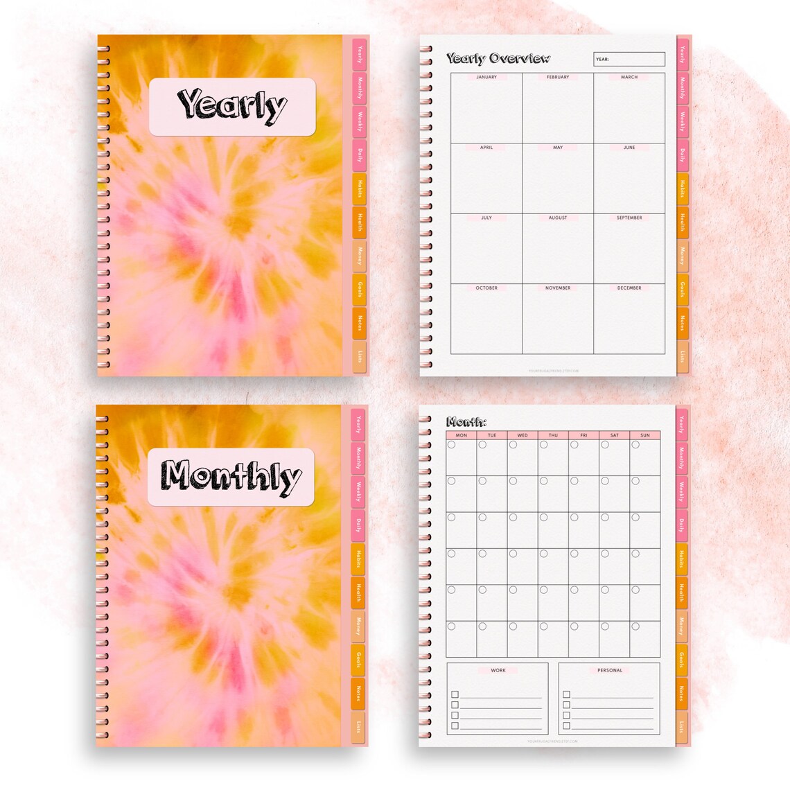 Digital Planner Undated Tie Dye Planner Goodnotes Portrait | Etsy