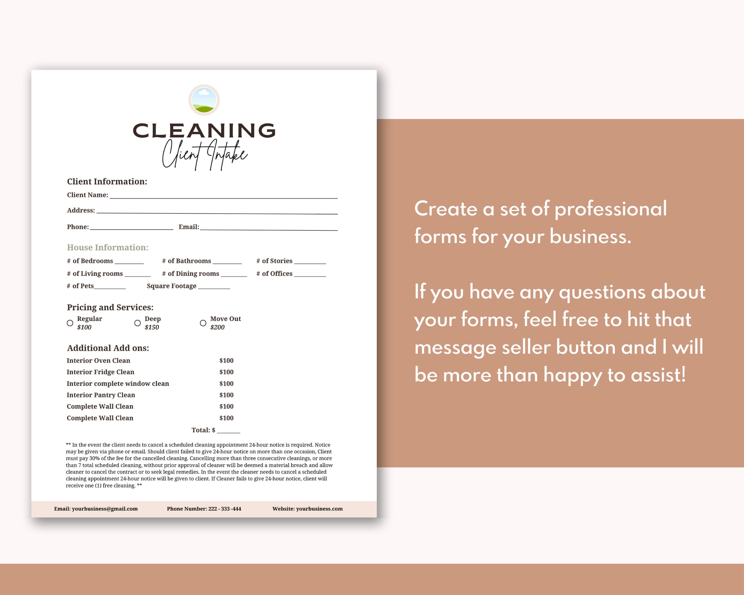 Cleaning Business Document Bundle, Editable Cleaning Business Forms ...