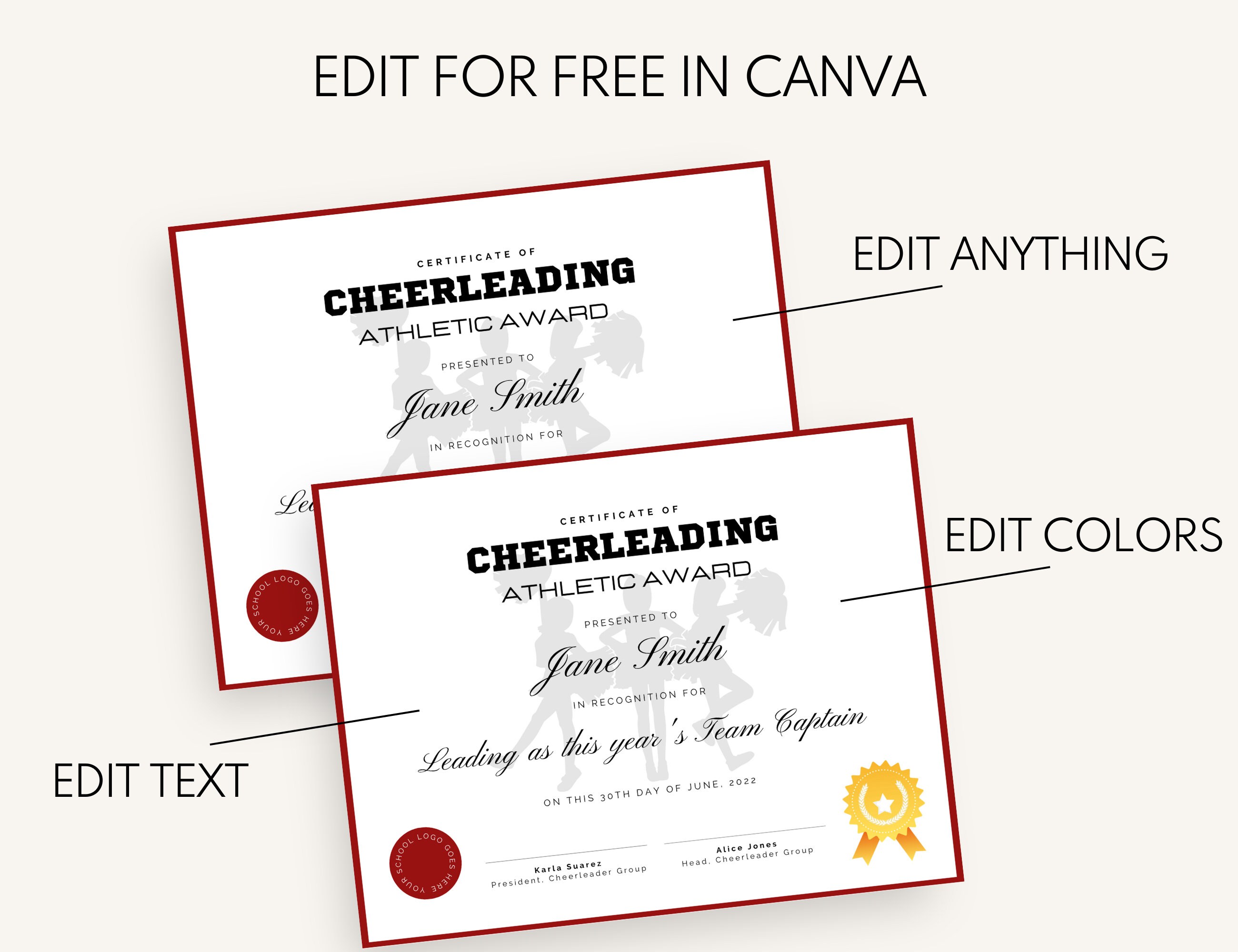 Editable Cheerleading Certificate Cheer Squad Awards - Etsy