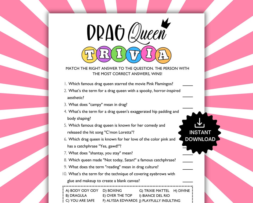 Drag Queen Trivia Game, Ladies Night Game, Girls Night Games, Adult ...