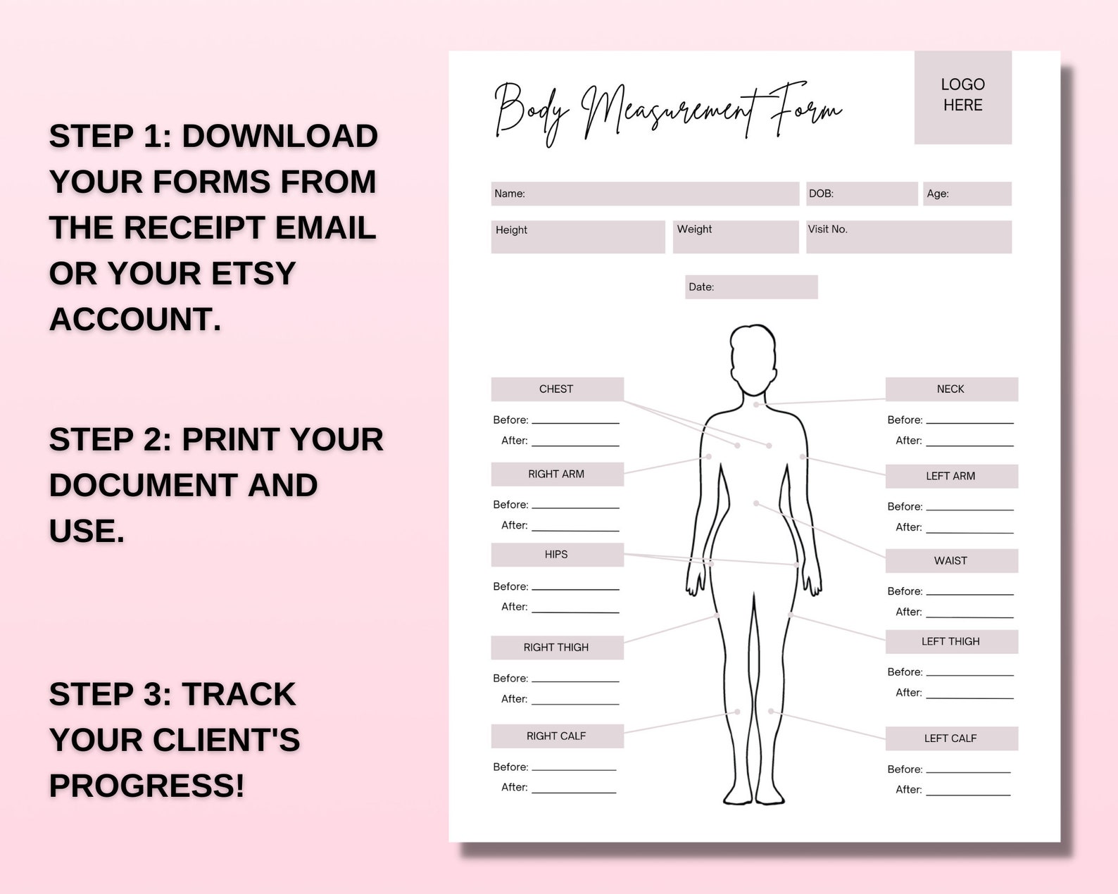 Editable Body Measurement Tracker Body Contouring Fat - Etsy