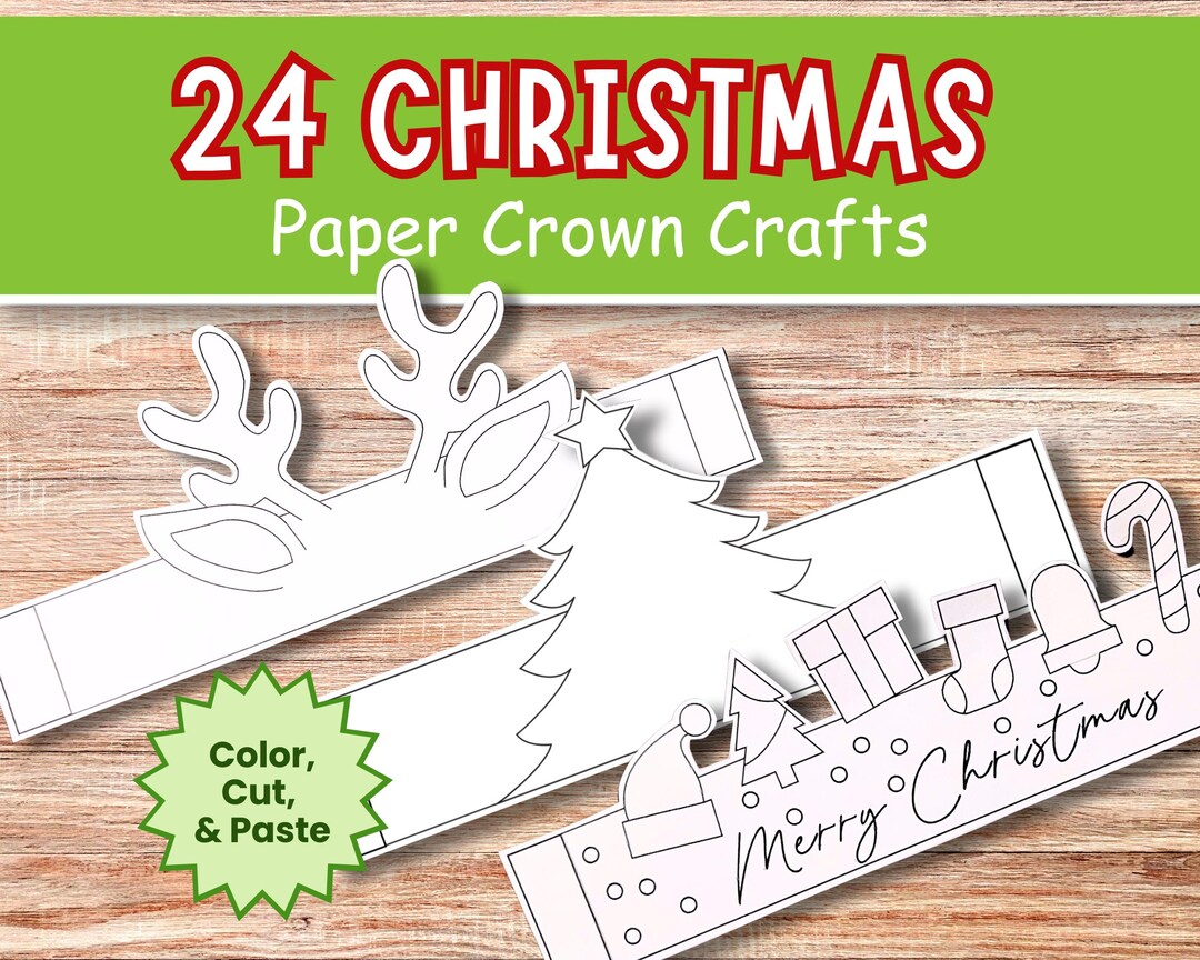24 Christmas Printable Paper Crown Hat Template, DIY Kids Craft Project ...