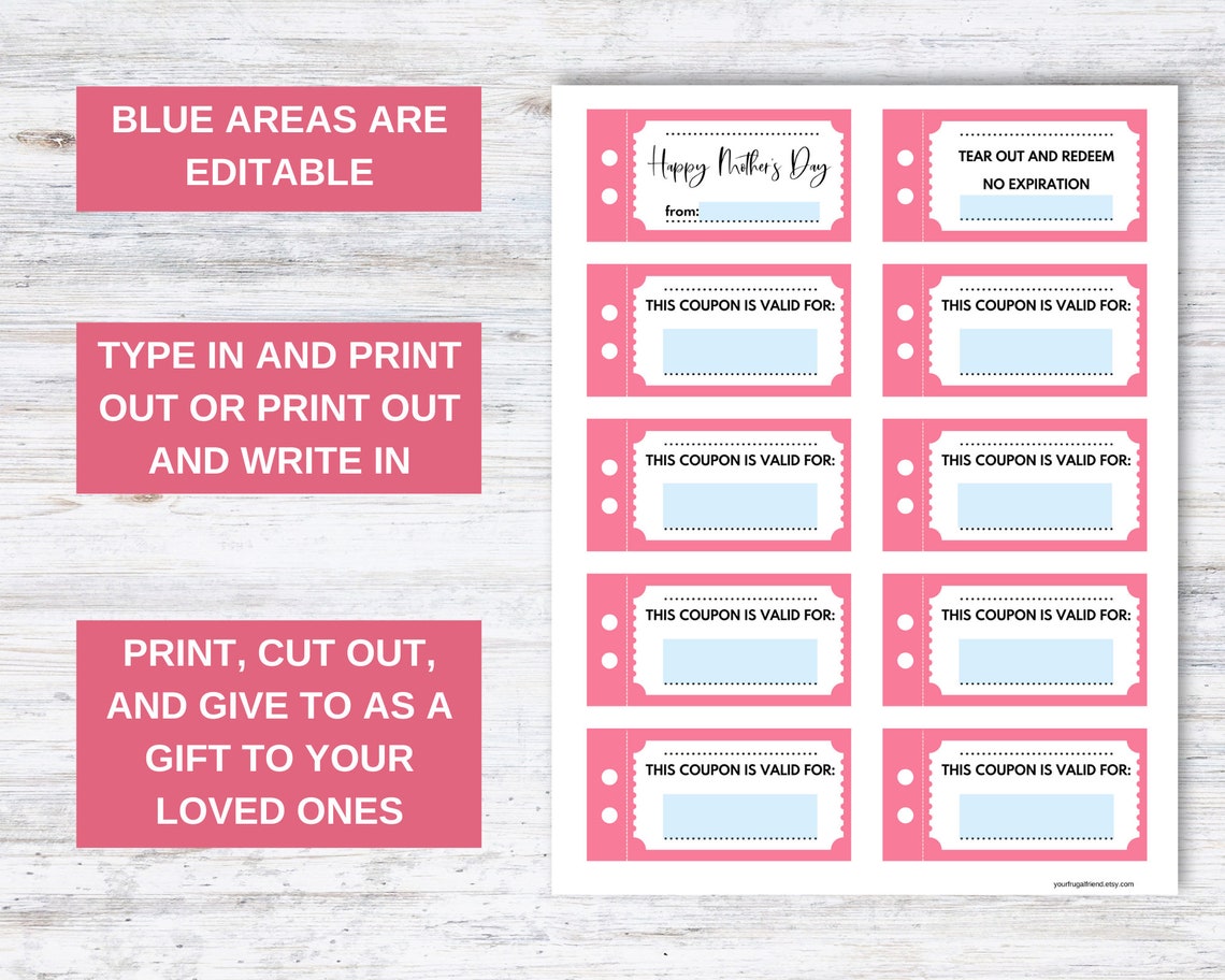 Mother's Day Coupon Book Personalized Gifts for Mom | Etsy