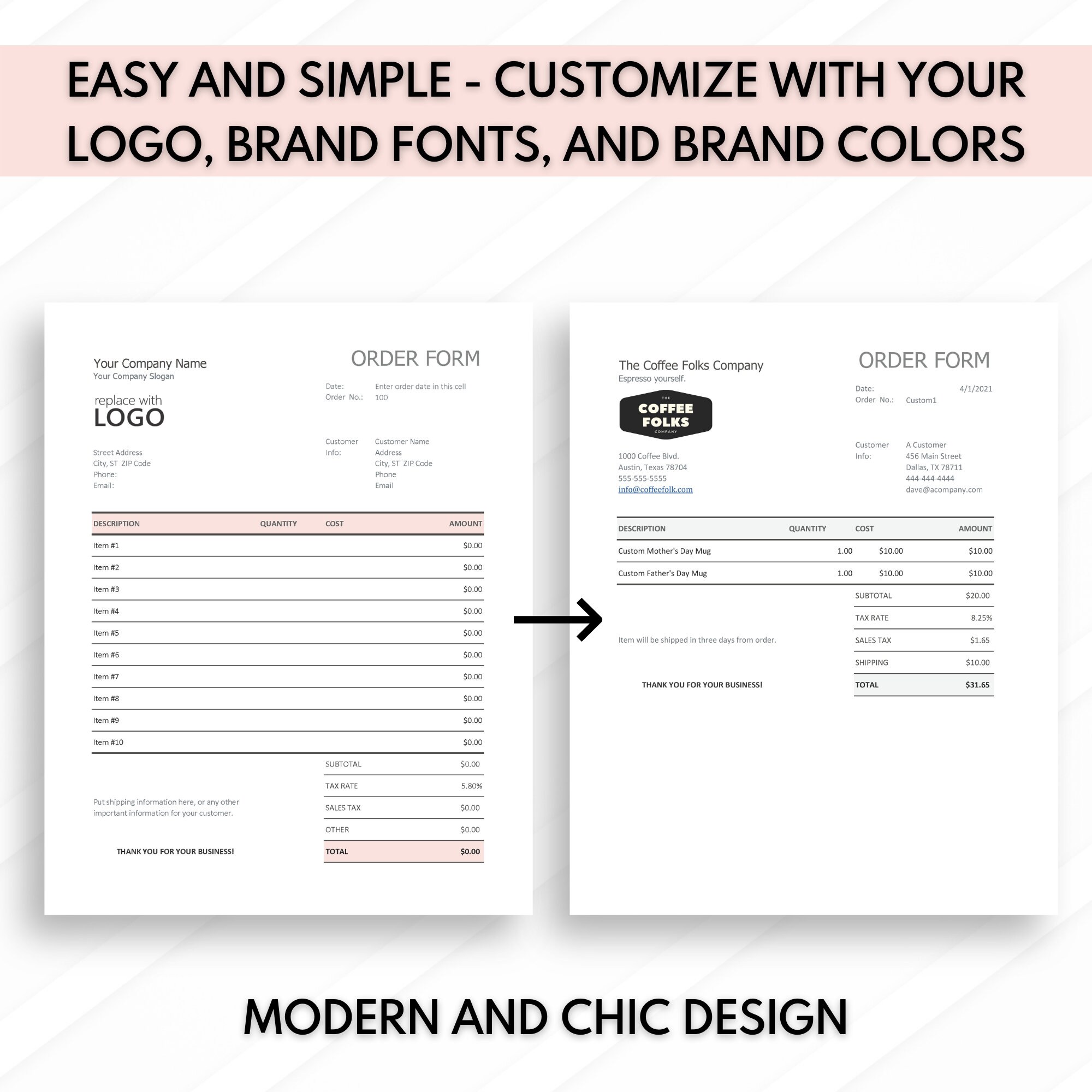 Receipt Template Order Receipt Excel Google Sheets - Etsy