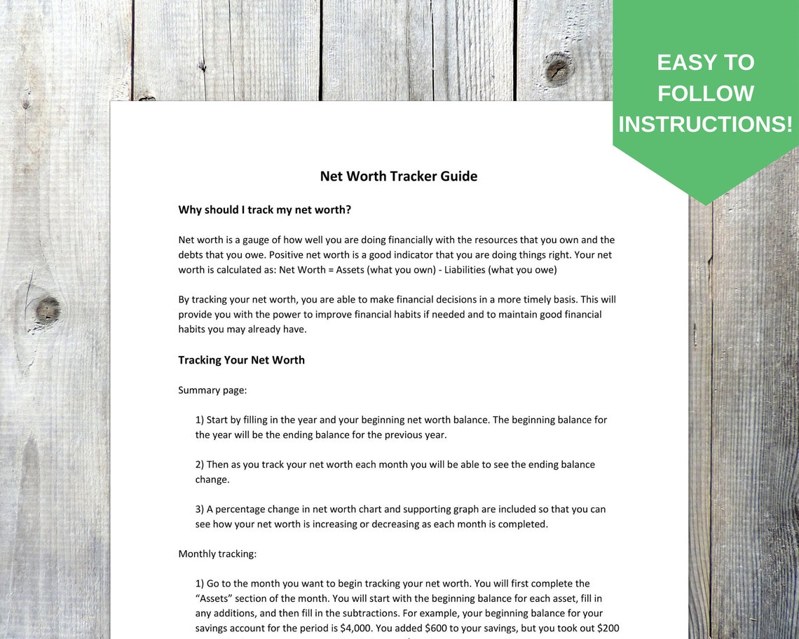 Net Worth Tracker Template, Personal Wealth, Spreadsheet, Excel ...