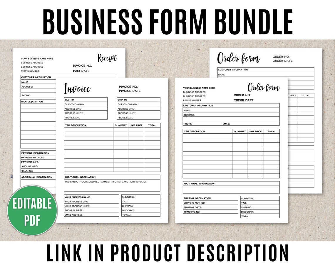 Fillable Invoice, Invoice Template Editable Printable, Business Invoice ...