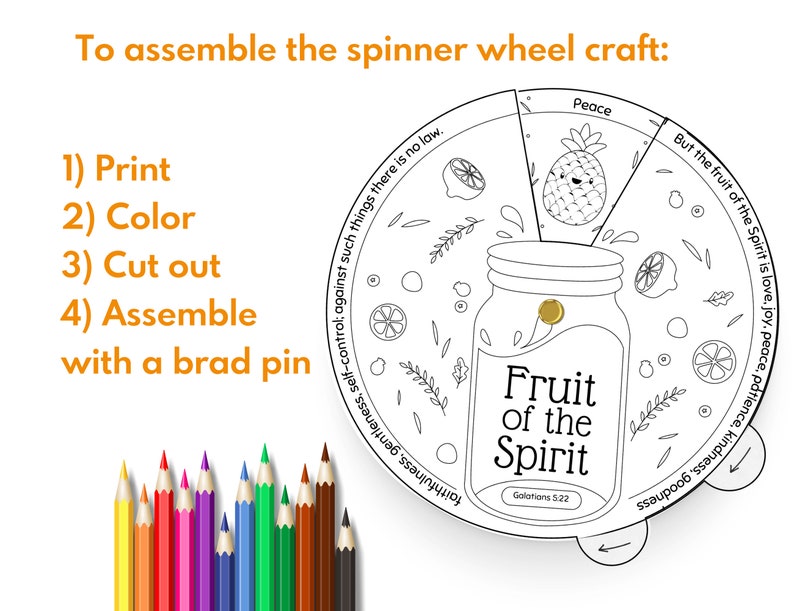 Fruit of the Spirit Coloring Wheel Sunday School Activity - Etsy