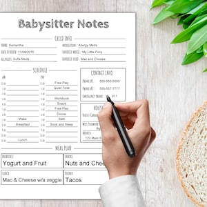 Babysitter Planner, Babysitter Information, Babysitter Binder, Nanny ...