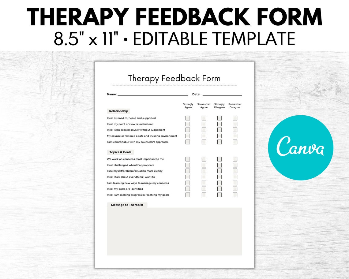 Therapy Feedback Form, Client Feedback, Editable Canva Template - Etsy