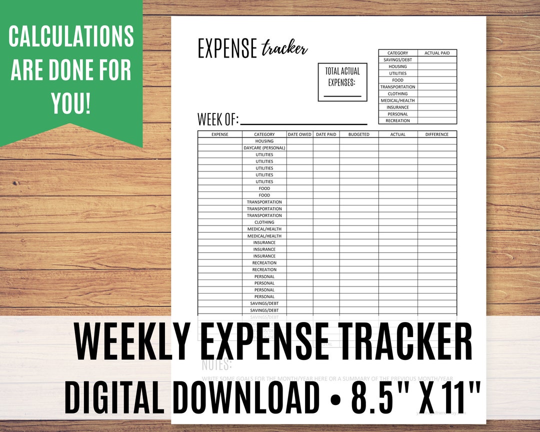 Weekly Expense Tracker Printable, Bill Tracker, Money Tracker, Cash ...