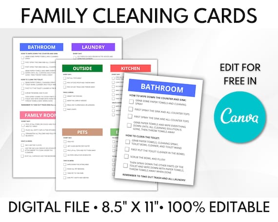 Family Cleaning Checklist Family Cleaning Cards Digital - Etsy