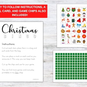 Christmas Printable Bingo Cards Includes Calling Card and Chips ...