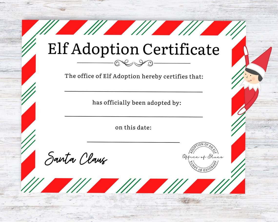 Christmas Elf Adoption Certificate Letter From Santa - Etsy