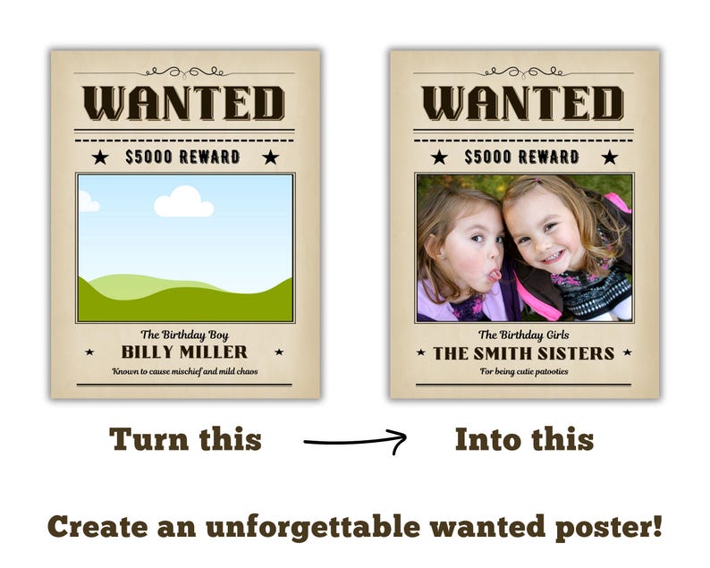 Editable Wanted Poster Template, 5 Canva Templates, Wild West Cowboy ...