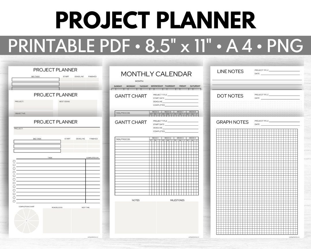 Project Planner Printable, Gantt Chart, Task Planner, Project ...