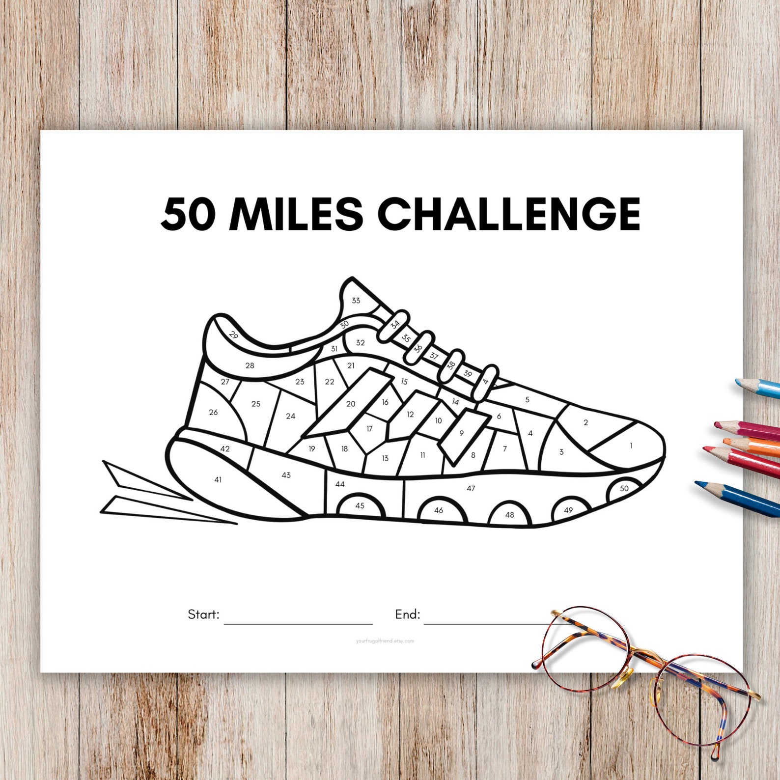 50 Miles Walking/running Challenge Tracker, Printable, Workout Tracker ...