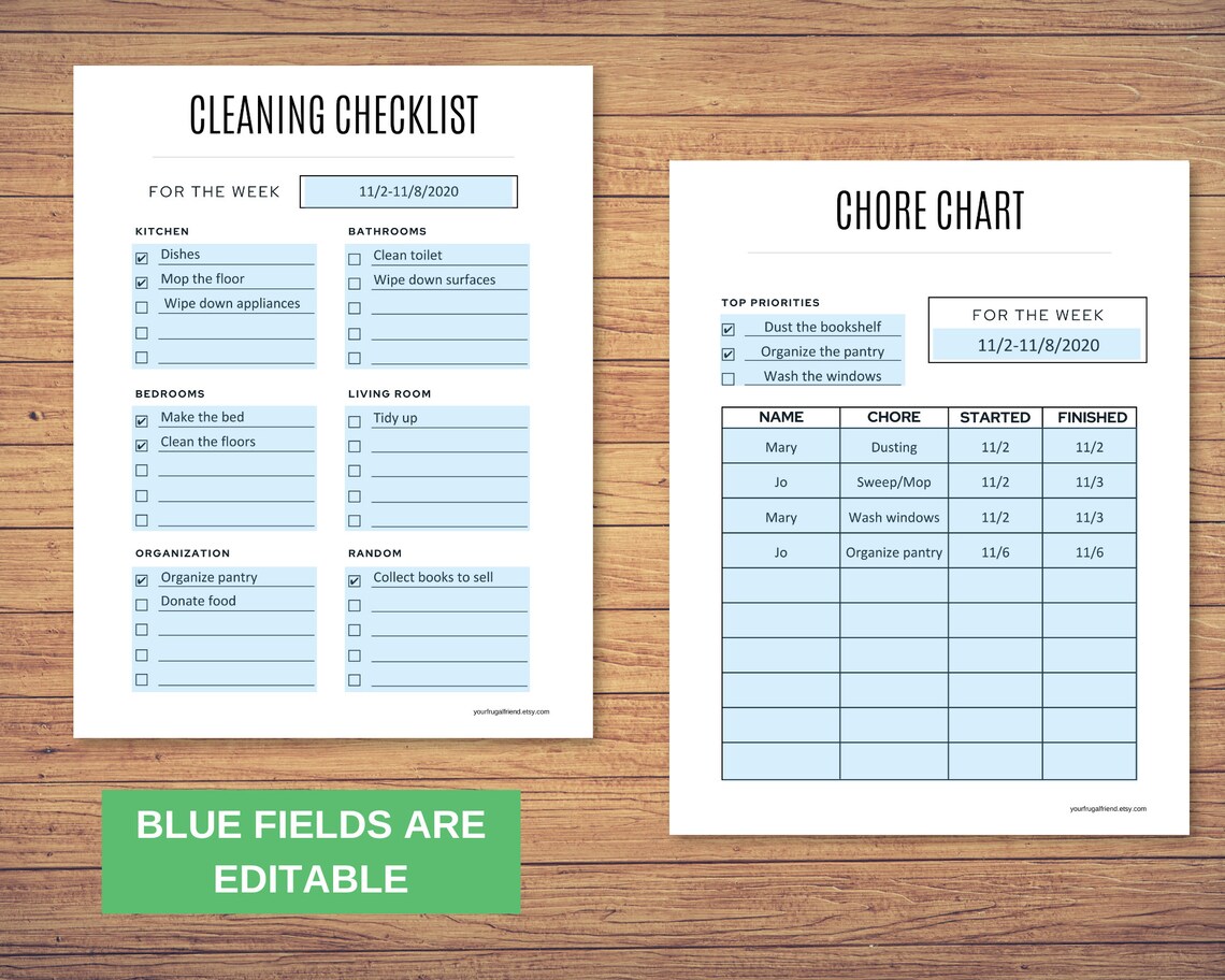 Chore Chart Printable Cleaning Schedule Digital Chore Chart - Etsy