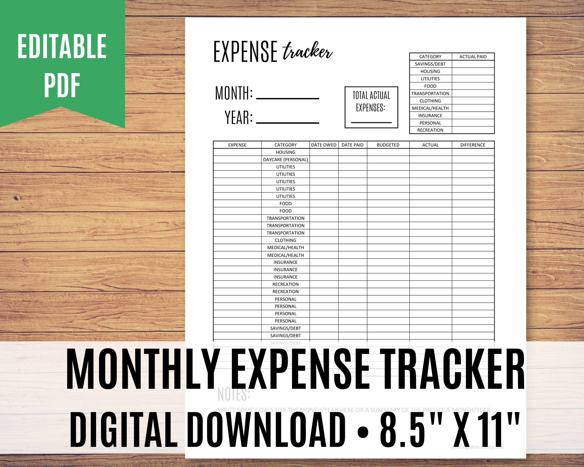 Monthly Expense Tracker Printable Spending Tracker Money | Etsy