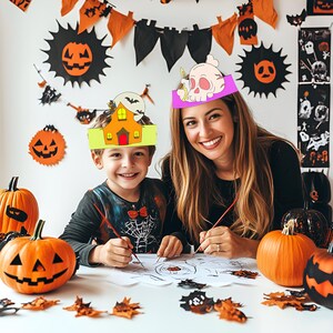 Halloween Paper Crowns, Halloween Coloring Craft, Halloween Party ...