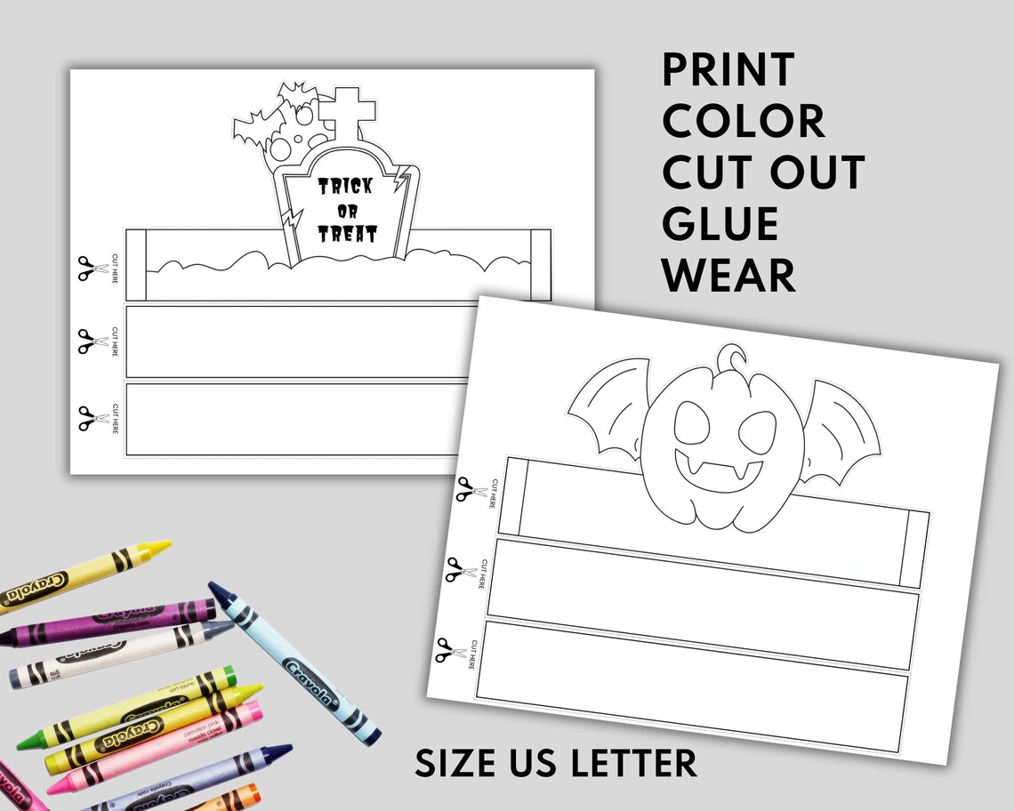 Halloween Paper Crowns, Halloween Coloring Craft, Halloween Party ...