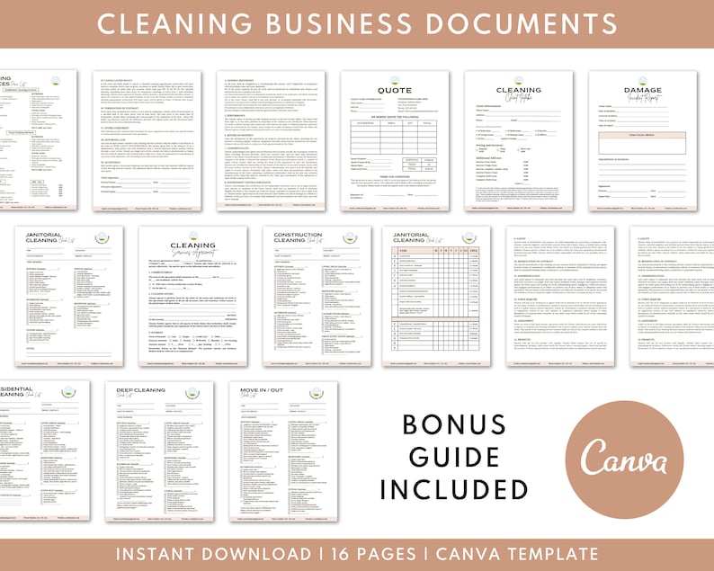 Cleaning Business Document Bundle, Editable Cleaning Business Forms ...