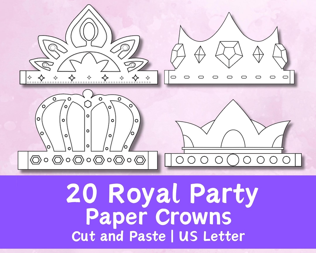 Paper Crown Craft, King Queen Hat Coloring, Princess Royal Celebration ...