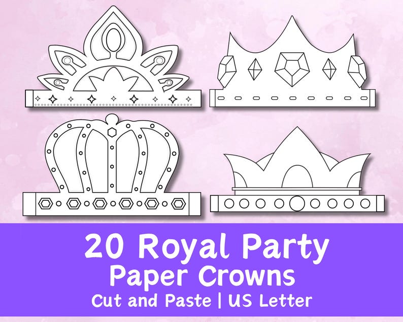 Paper Crown Craft, King Queen Hat Coloring, Princess Royal Celebration ...