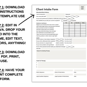 Counseling Intake Form, Therapy Client Intake Form, Financial Agreement ...