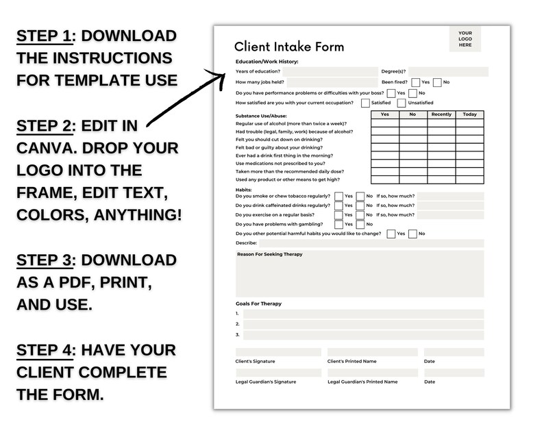 Counseling Intake Form, Therapy Client Intake Form, Financial Agreement ...