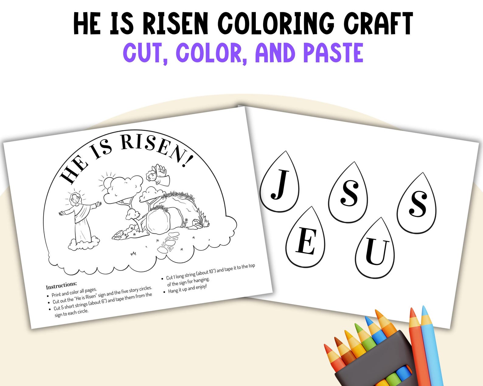 He is Risen Coloring Craft for Kids, Sunday School Craft, Bible Story ...