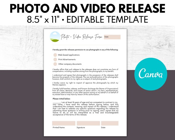 Editable Photo and Video Release Client Consent to Photo and - Etsy