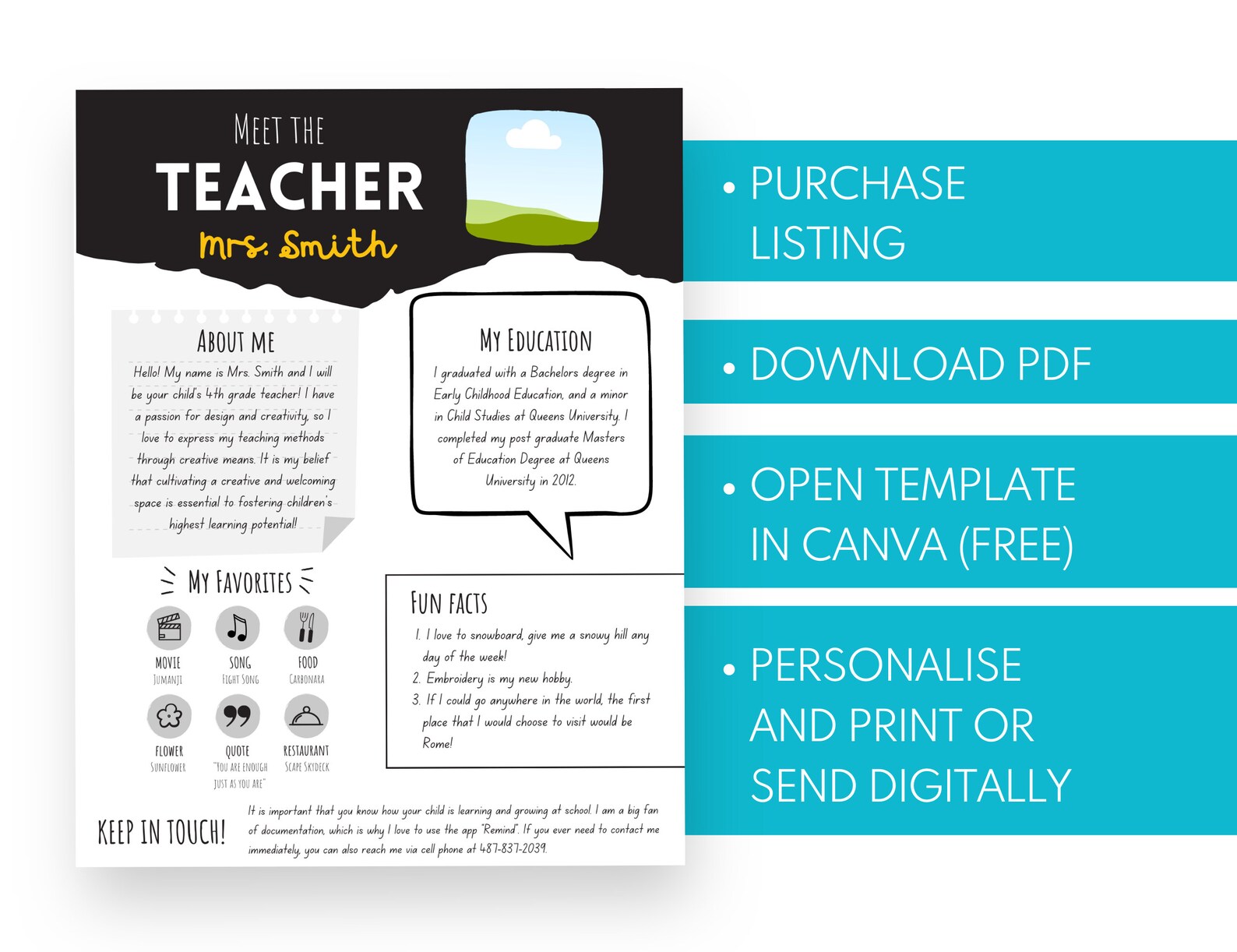 Editable Meet the Teacher Template, Canva Template, All About Me ...