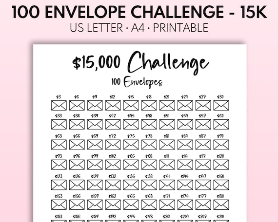 15k 100 Envelope Challenge Printable 15000 Savings Tracker - Etsy Australia