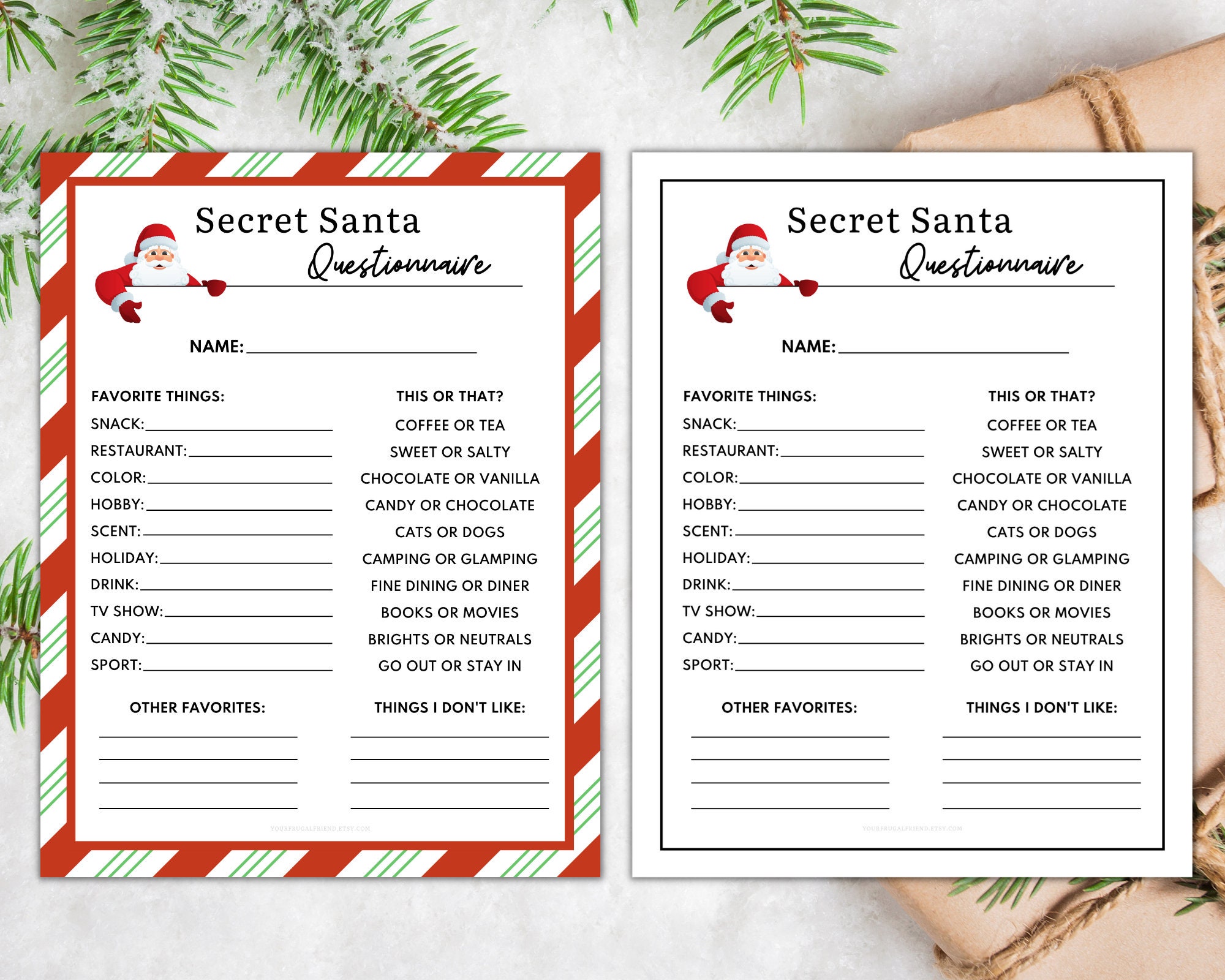 Secret Santa Form To Fill Out