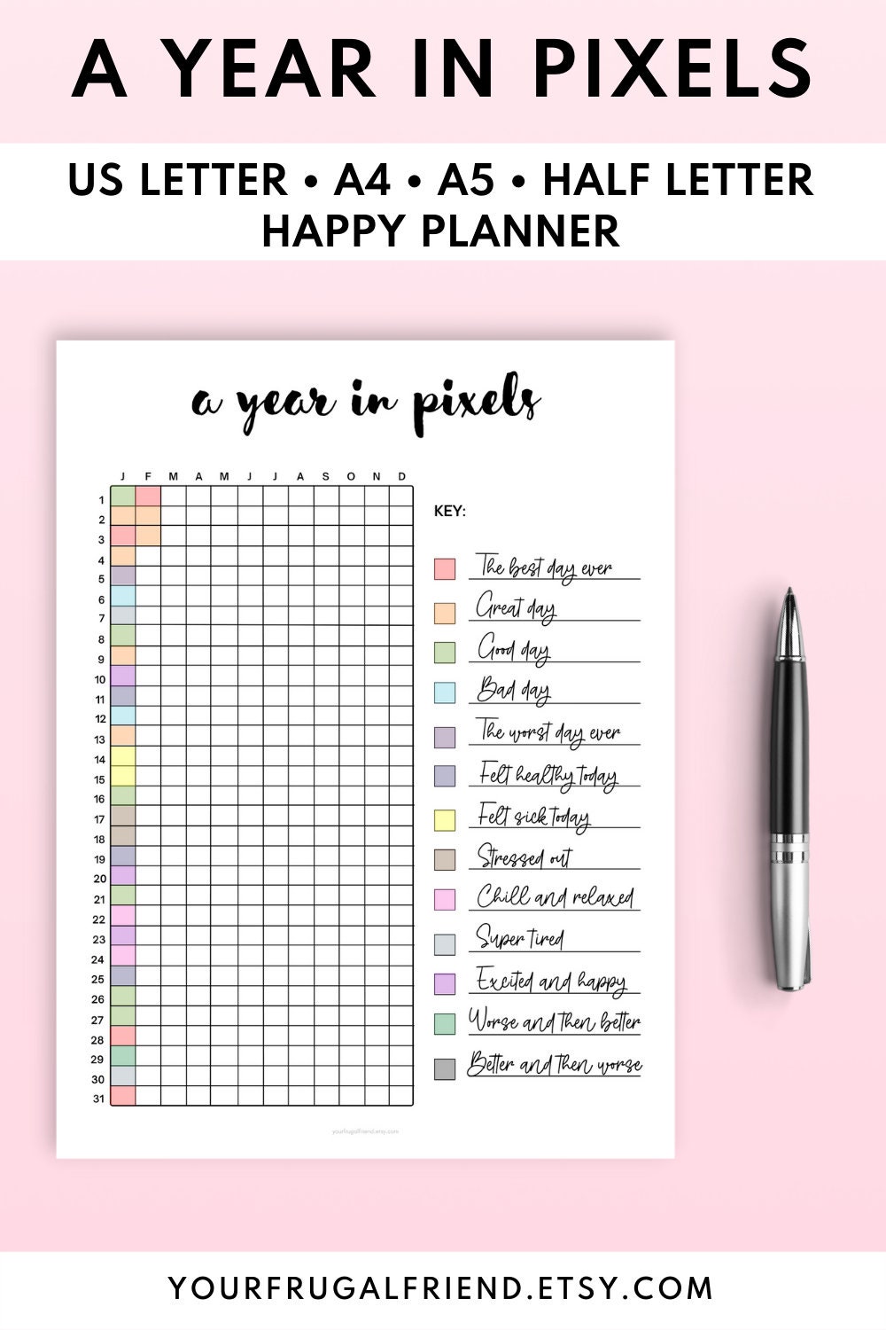 A Year in Pixels Printable Mood Tracker Emotion Tracker - Etsy