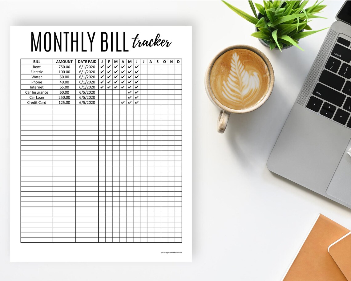 Printable Bill Tracker Bill Tracker Printable Monthly Bill - Etsy