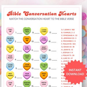 God's Conversation Hearts Bible Match Game, Church Game, Bible Verse ...