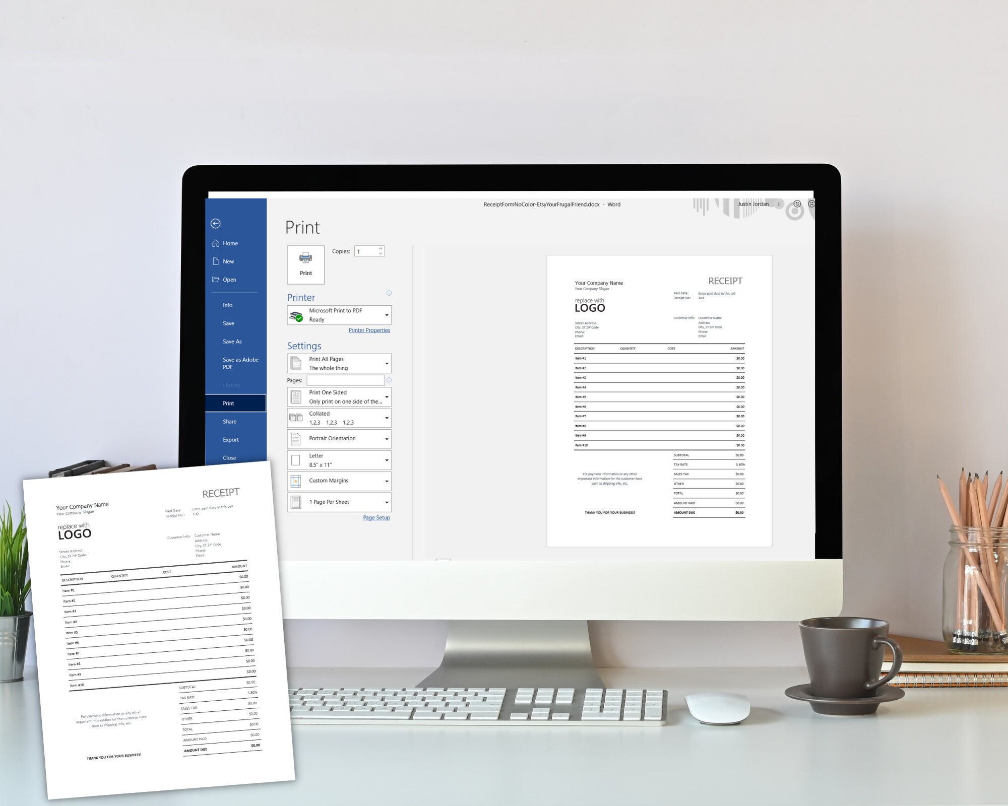 Modèle de reçu Formulaire de reçu Reçu pour Word Reçu de - Etsy Canada