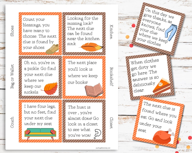Indoor Thanksgiving Scavenger Hunt Scavenger Hunt for Kids | Etsy