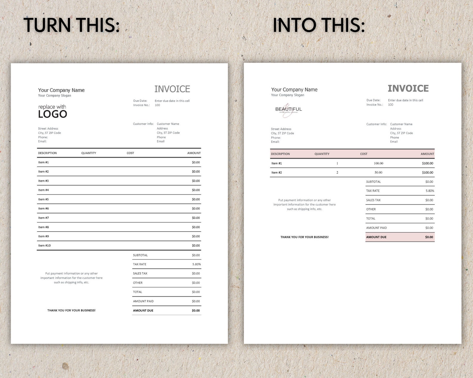 Invoice Template Invoice With Logo Invoice Template Word - Etsy