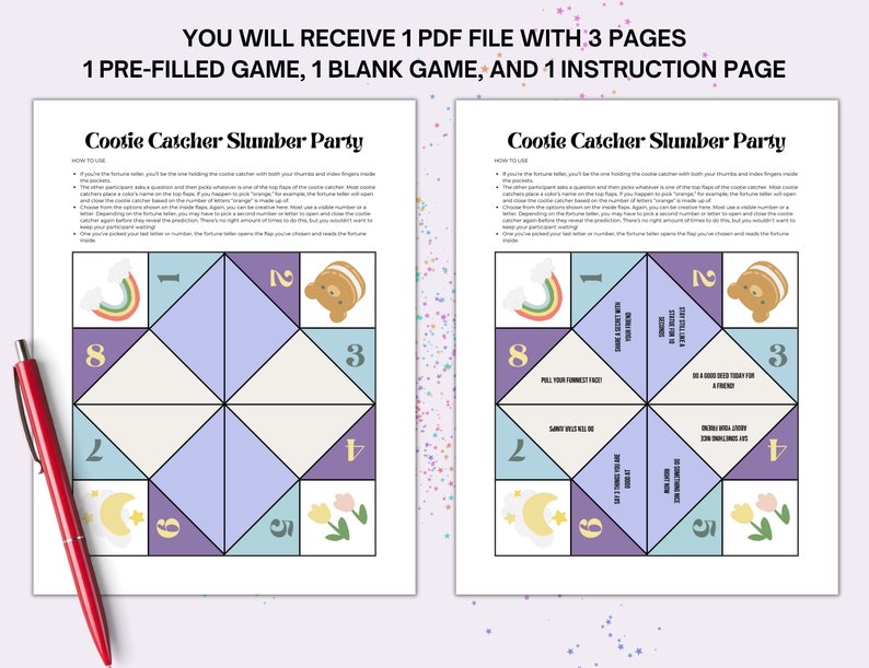 Slumber Party Games, Sleepover Games, Printable Fortune Teller, Cootie ...