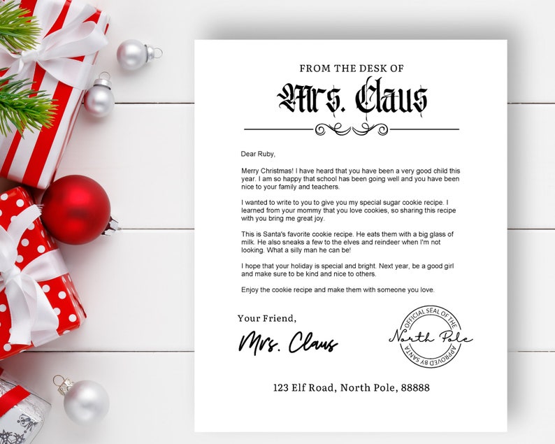 Letter From Mrs. Claus Editable Letter From Mrs Claus Mrs - Etsy