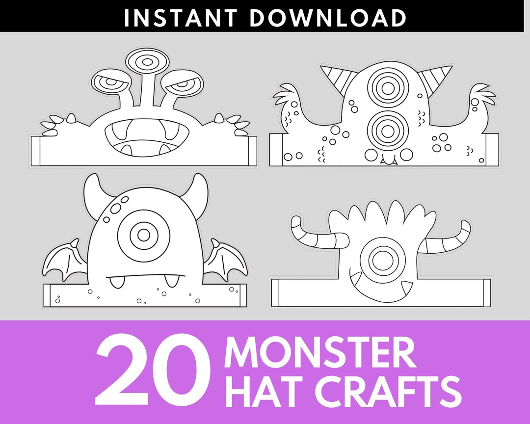 Halloween Coloring Craft, Halloween Paper Crown, Monster Party Favors ...